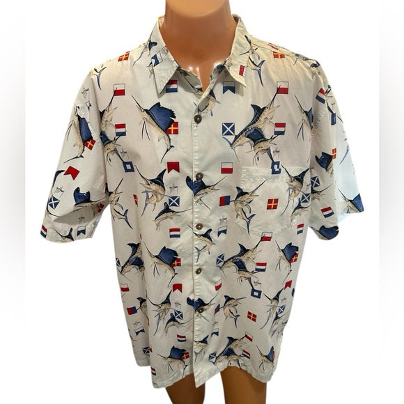 Guy Harvey | Shirts | Guy Harvey Shirt Aftco Bluewater Hawaiian Mens 2x ...